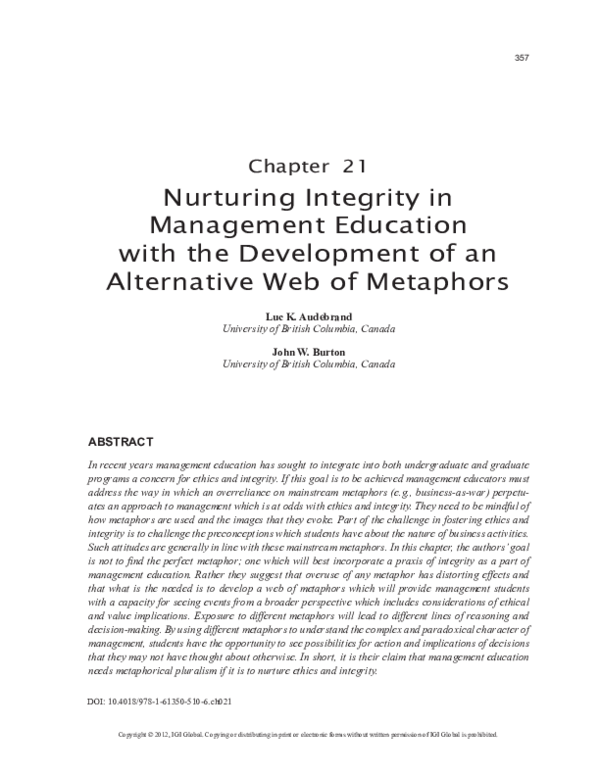(PDF) Nurturing Integrity in Management Education with the Development ...