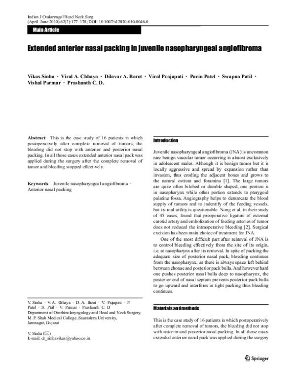 (PDF) Extended anterior nasal packing in juvenile nasopharyngeal ...