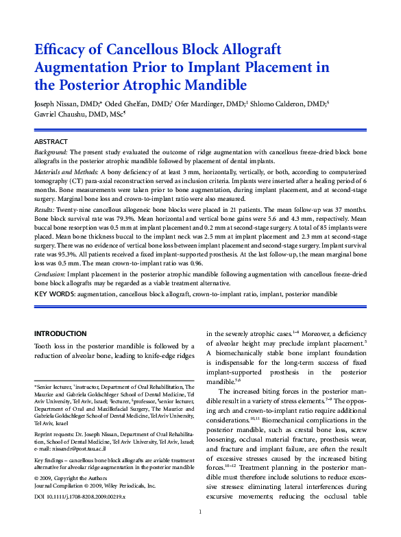 (PDF) Efficacy of Cancellous Block Allograft Augmentation Prior to ...
