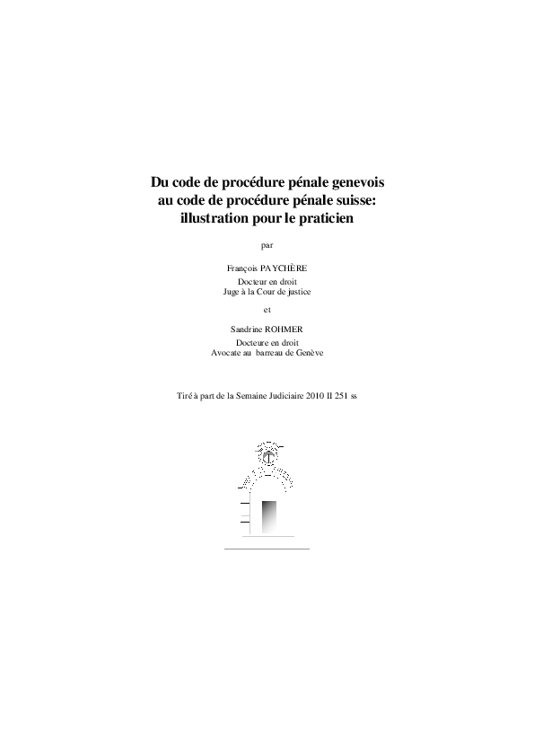 (PDF) Du code de procédure pénale genevois au code de procédure pénale ...