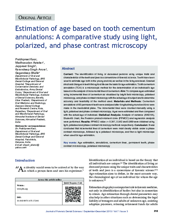 (PDF) Estimation of age based on tooth cementum annulations: A ...