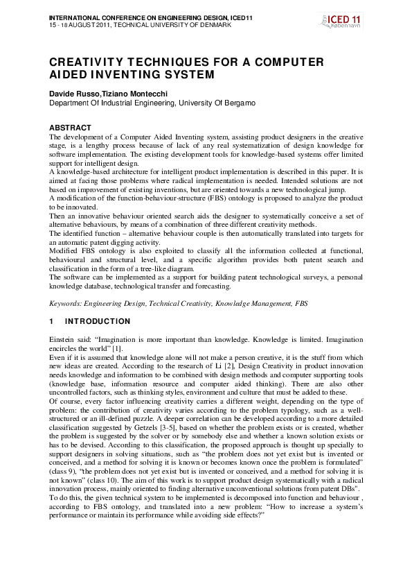 (PDF) Creativity Techniques for a Computer Aided Inventing System