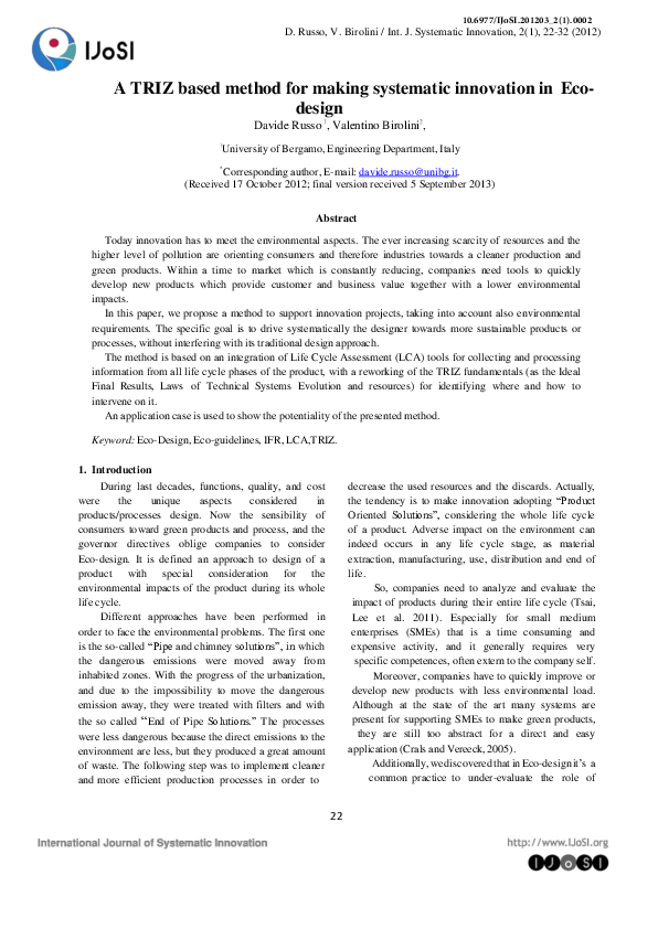 (PDF) A triz based method for making systematic innovation in Eco-Design