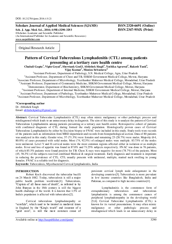 (PDF) Pattern of Cervical Tuberculous Lymphadenitis ( CTL ) among ...