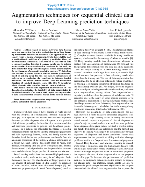 (PDF) Augmentation techniques for sequential clinical data to improve ...