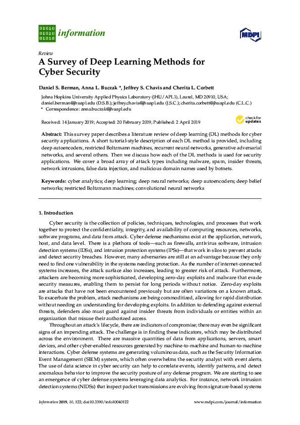 Pdf A Survey Of Deep Learning Methods For Cyber Security