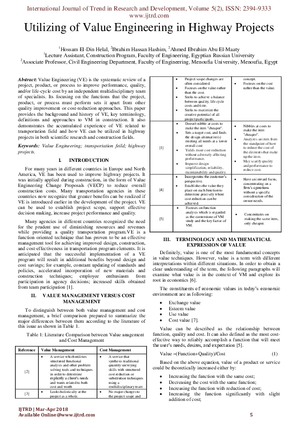 (PDF) Utilizing of Value Engineering in Highway Projects