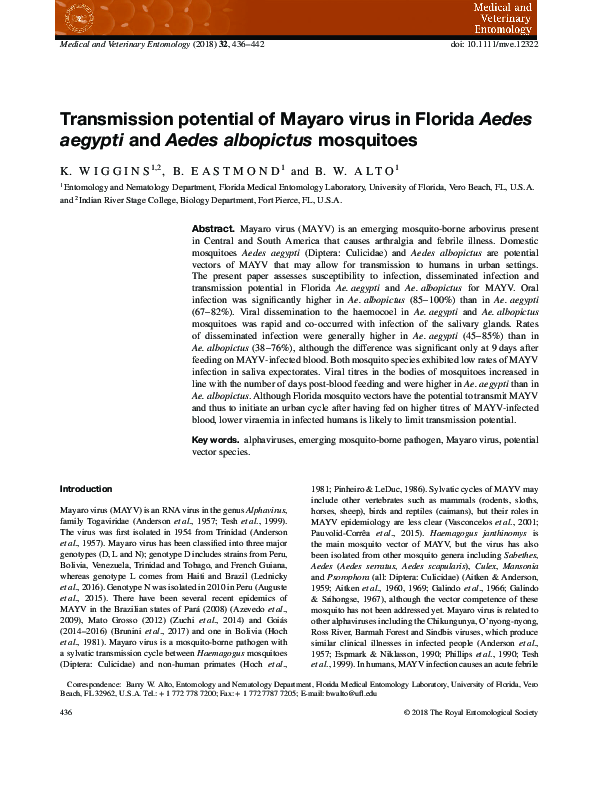 (PDF) Transmission potential of Mayaro virus in Florida Aedes aegypti ...