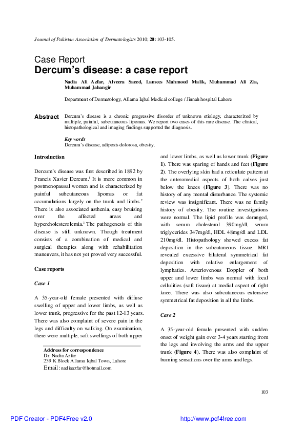 (PDF) Dercum’s disease: a case report | Lamees Mahmood Malik - Academia.edu