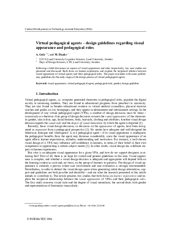 Virtual pedagogical agents - design guidelines regarding visual ...