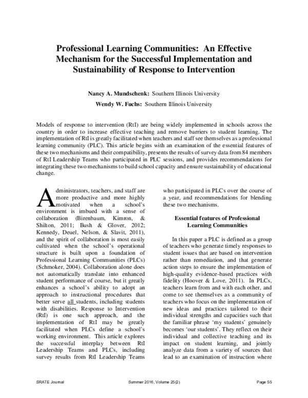 (PDF) Professional Learning Communities: An Effective Mechanism for the ...