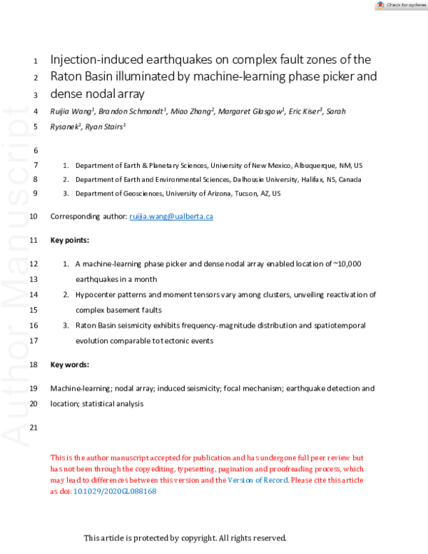 (PDF) Injection-induced earthquakes on complex fault zones of the Raton Basin illuminated by ...