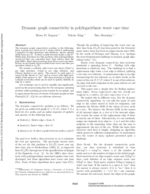 Pdf Dynamic Graph Connectivity In Polylogarithmic Worst Case Time 
