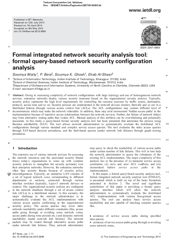 (PDF) Formal integrated network security analysis tool: formal query-based network security ...