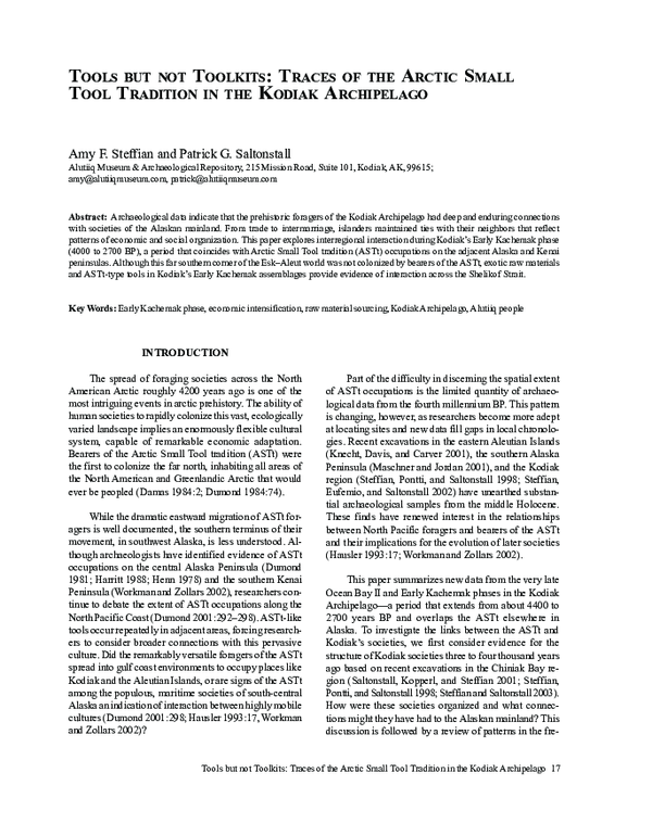 (PDF) Tools but Not Toolkits : Traces of the Arctic Small Tool ...