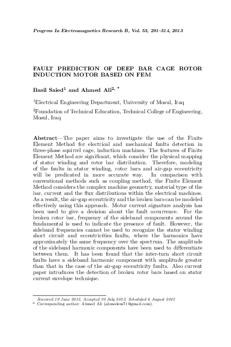 Pdf Fault Prediction Of Deep Bar Cage Rotor Induction Motor