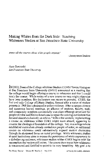 (PDF) Making Whites from the Dark Side: Teaching Whiteness Studies at ...