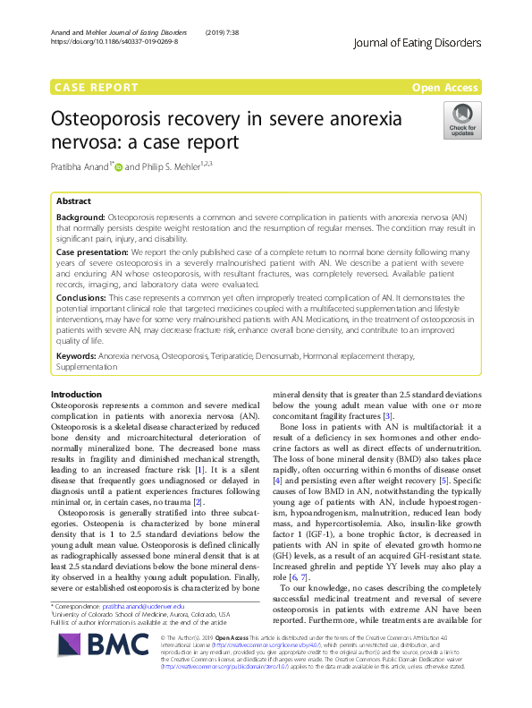 (PDF) Osteoporosis recovery in severe anorexia nervosa: a case report