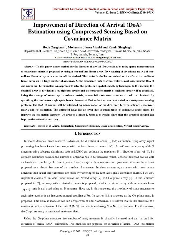 (PDF) Improvement of Direction of Arrival (DoA) Estimation using ...
