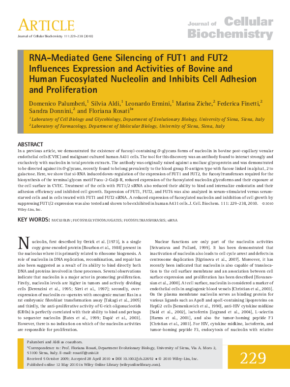 (PDF) RNA-mediated gene silencing of FUT1 and FUT2 influences ...