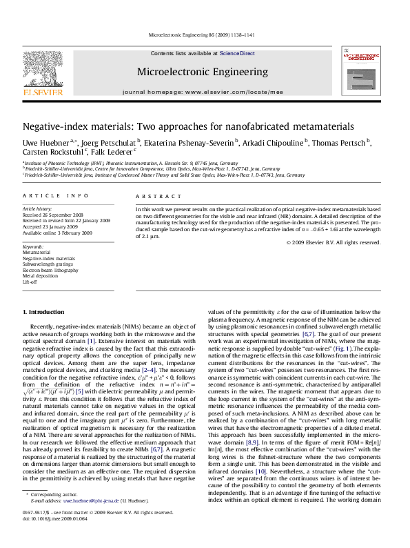 (PDF) Negative-index materials: Two approaches for nanofabricated ...