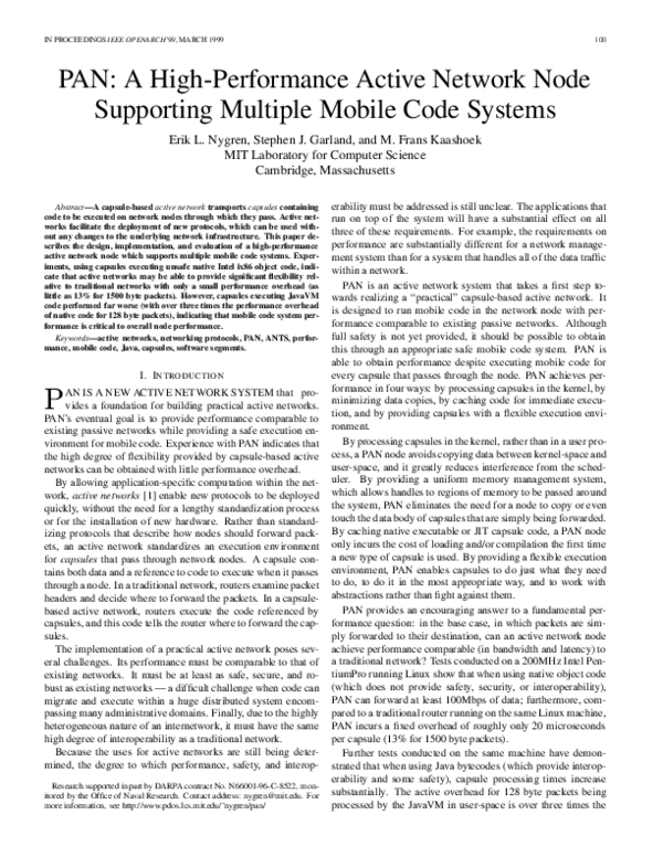 (PDF) PAN: A High-Performance Active Network Node Supporting Multiple Mobile Code Systems