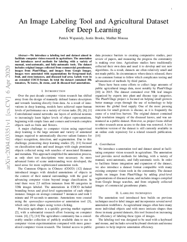 (PDF) An Image Labeling Tool and Agricultural Dataset for Deep Learning