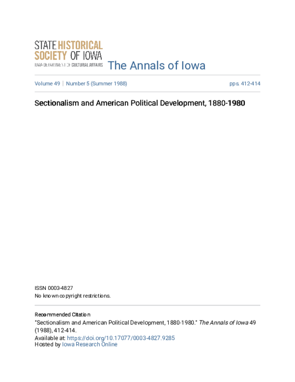(PDF) Sectionalism and American Political Development, 1880-1980