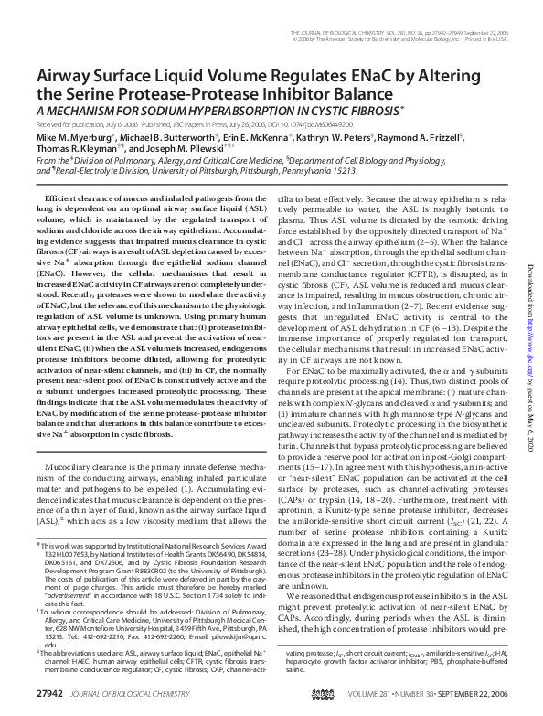 (PDF) Airway Surface Liquid Volume Regulates ENaC by Altering the ...