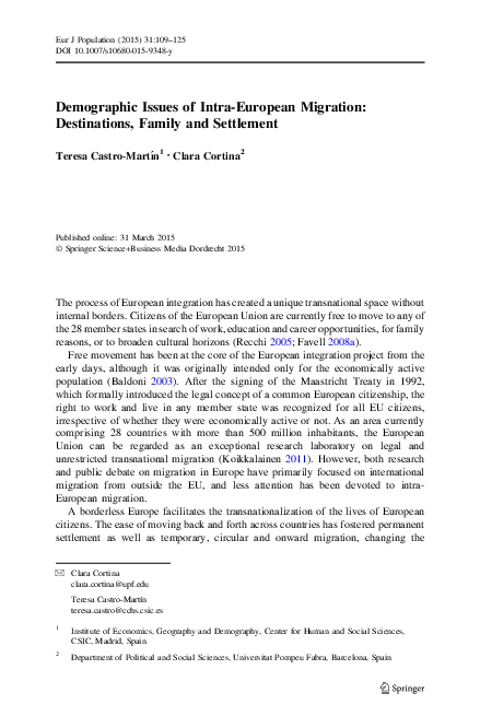(PDF) Demographic Issues of Intra-European Migration: Destinations ...