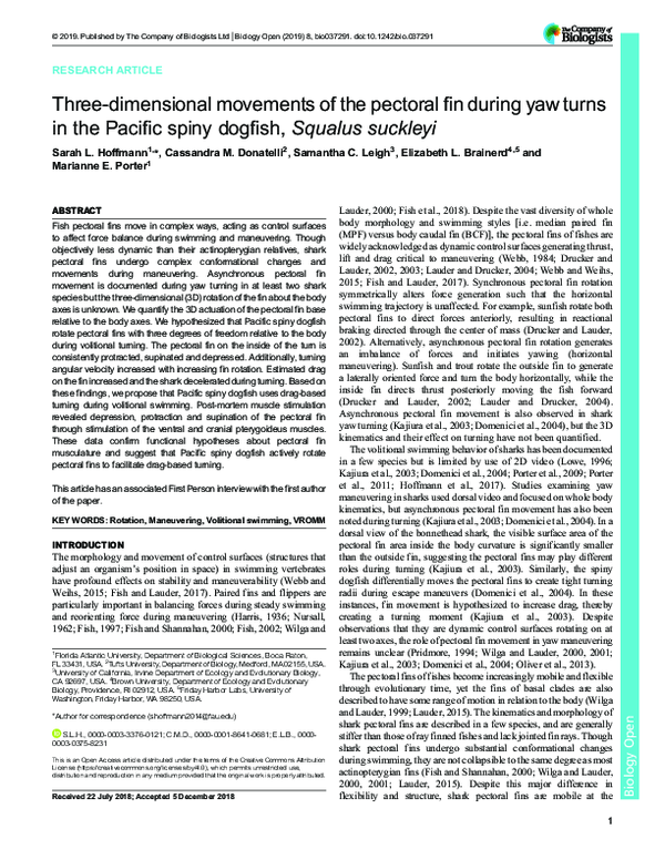 (PDF) Three-dimensional movements of the pectoral fin during yaw turns ...
