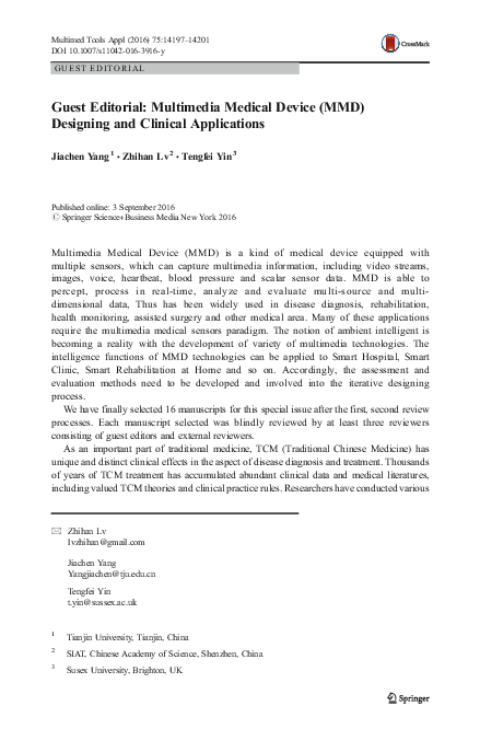 (PDF) Guest Editorial: Multimedia Medical Device (MMD) Designing and ...