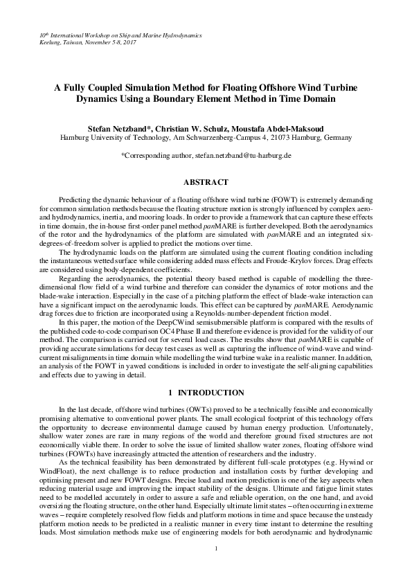 (PDF) A Fully Coupled Simulation Method for Floating Offshore Wind Turbine Dynamics using a ...