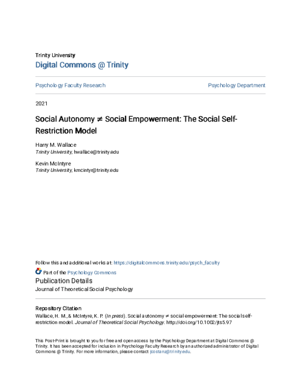 (PDF) Social autonomy ≠ social empowerment: The social self‐restriction ...