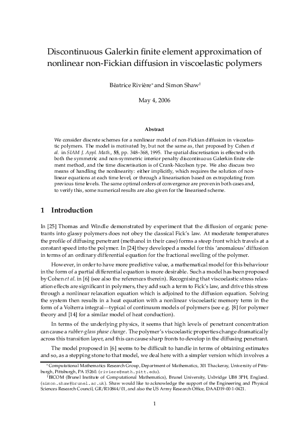 (PDF) Discontinuous Galerkin finite element methods for linear elasticity and quasistatic linear ...