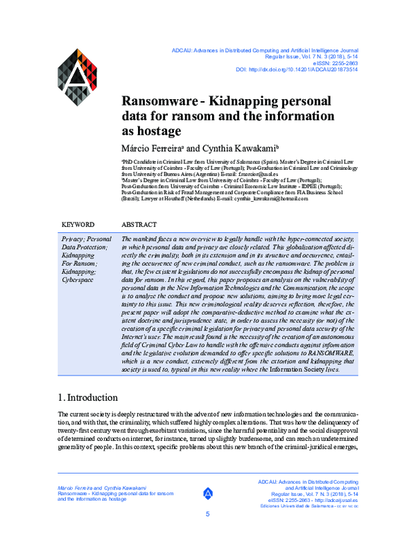 (PDF) Ransomware - Kidnapping personal data for ransom and the ...