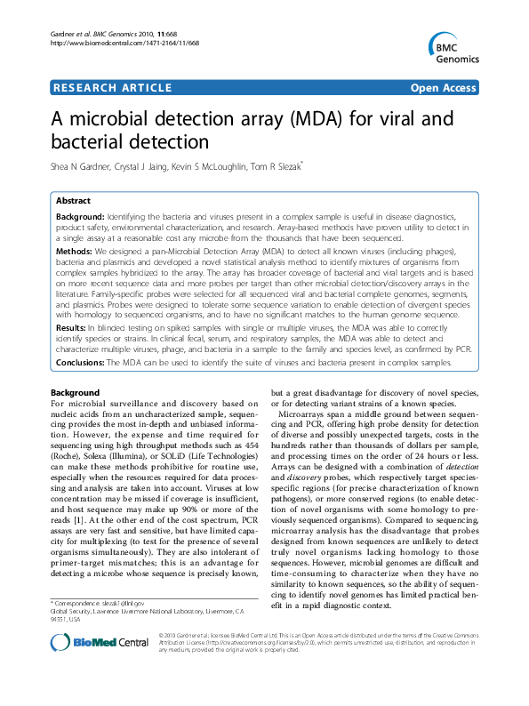 (PDF) A microbial detection array (MDA) for viral and bacterial detection