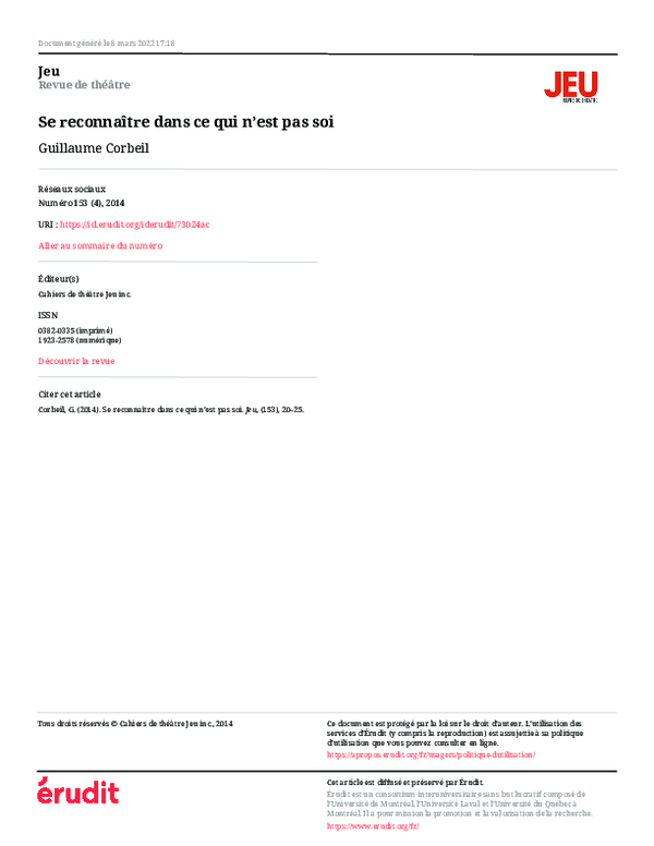 (PDF) Se reconnaître dans ce qui n’est pas soi
