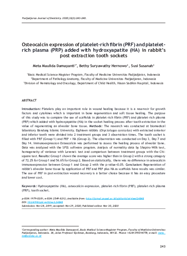 (PDF) Osteocalcin expression of platelet-rich fibrin (PRF) and platelet ...