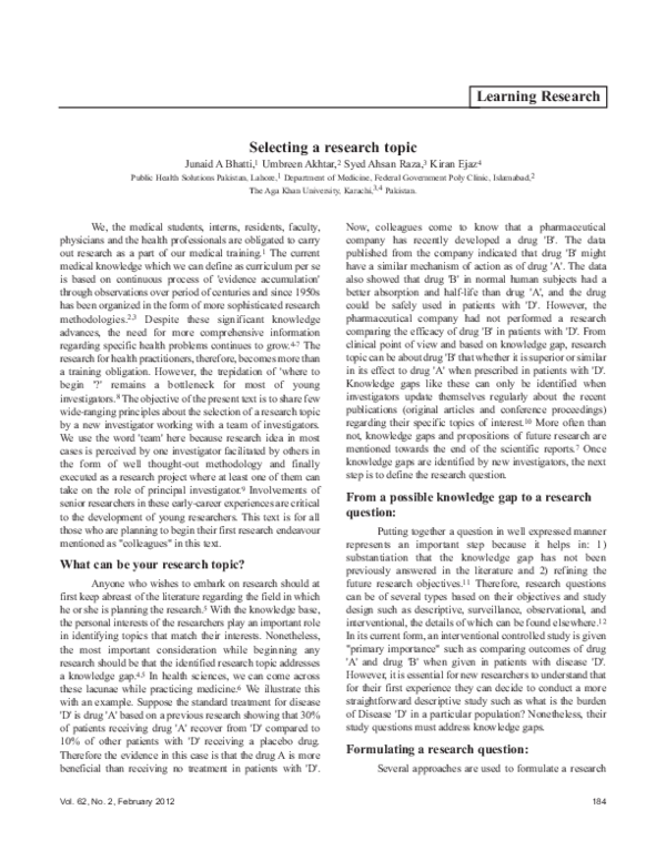 (PDF) Selecting a research topic