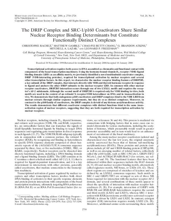 (PDF) LP: The DRIP complex and SRC-1/p160 coactivators share similar ...
