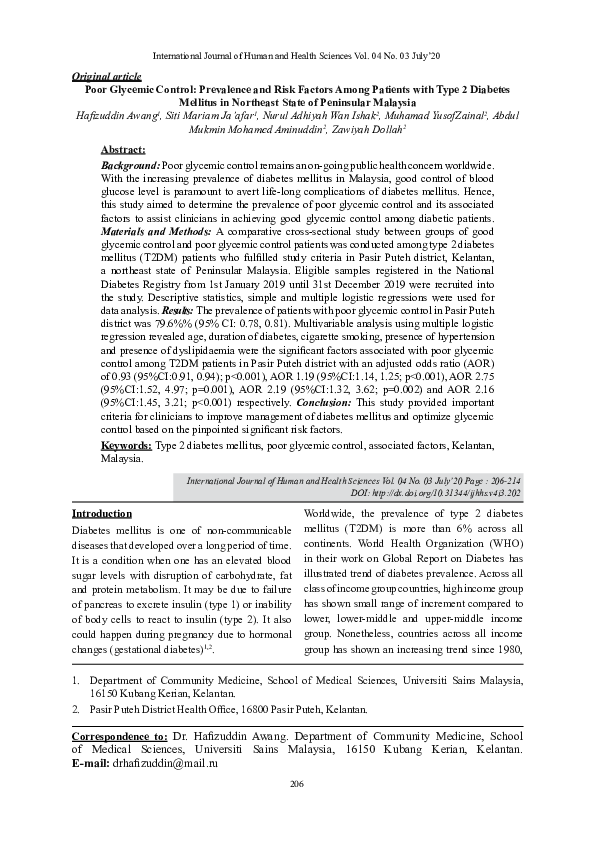 (PDF) Poor Glycemic Control: Prevalence and Risk Factors Among Patients ...