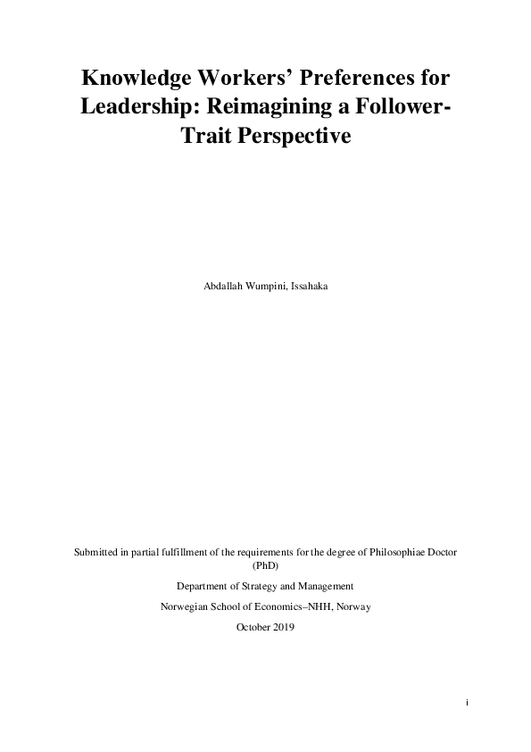 (PDF) Knowledge Workers’ Preferences for Leadership: Reimagining a Follower-Trait Perspective