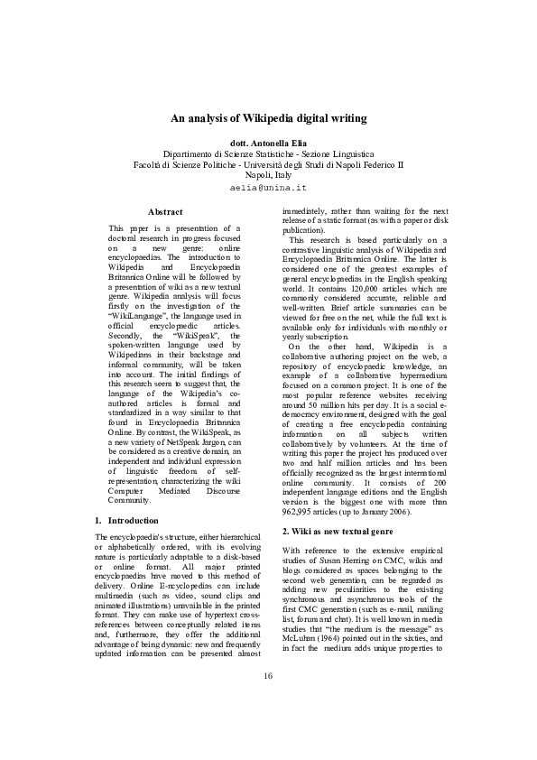 (PDF) An analysis of Wikipedia digital writing