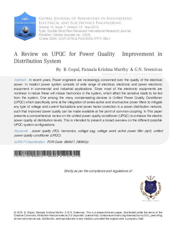 (PDF) A Review on UPQC for Power Quality Improvement in Distribution System