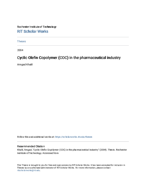 (PDF) Cyclic Olefin Copolymer (COC) in the pharmaceutical industry