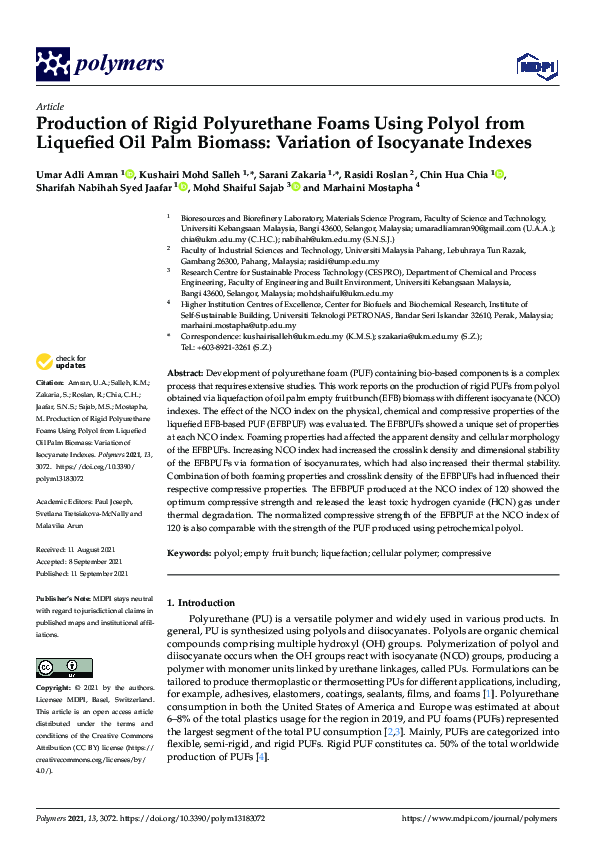 (PDF) Production of Rigid Polyurethane Foams Using Polyol from ...