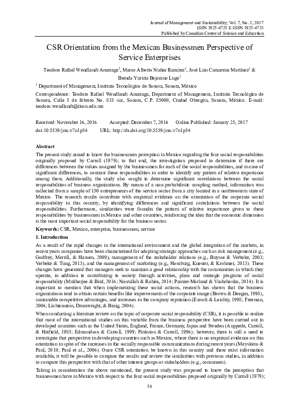 (PDF) CSR Orientation from the Mexican Businessmen Perspective of ...