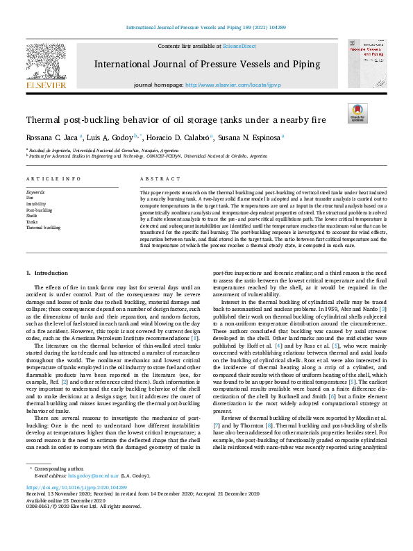 (PDF) Thermal post-buckling behavior of oil storage tanks under a ...