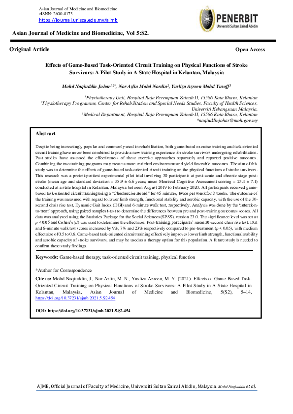 Pdf Effects Of Game Based Task Oriented Circuit Training On Physical